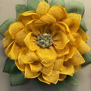 Large Yellow Poly Burlap Flower With White Center, Spring Flower Wreath ...