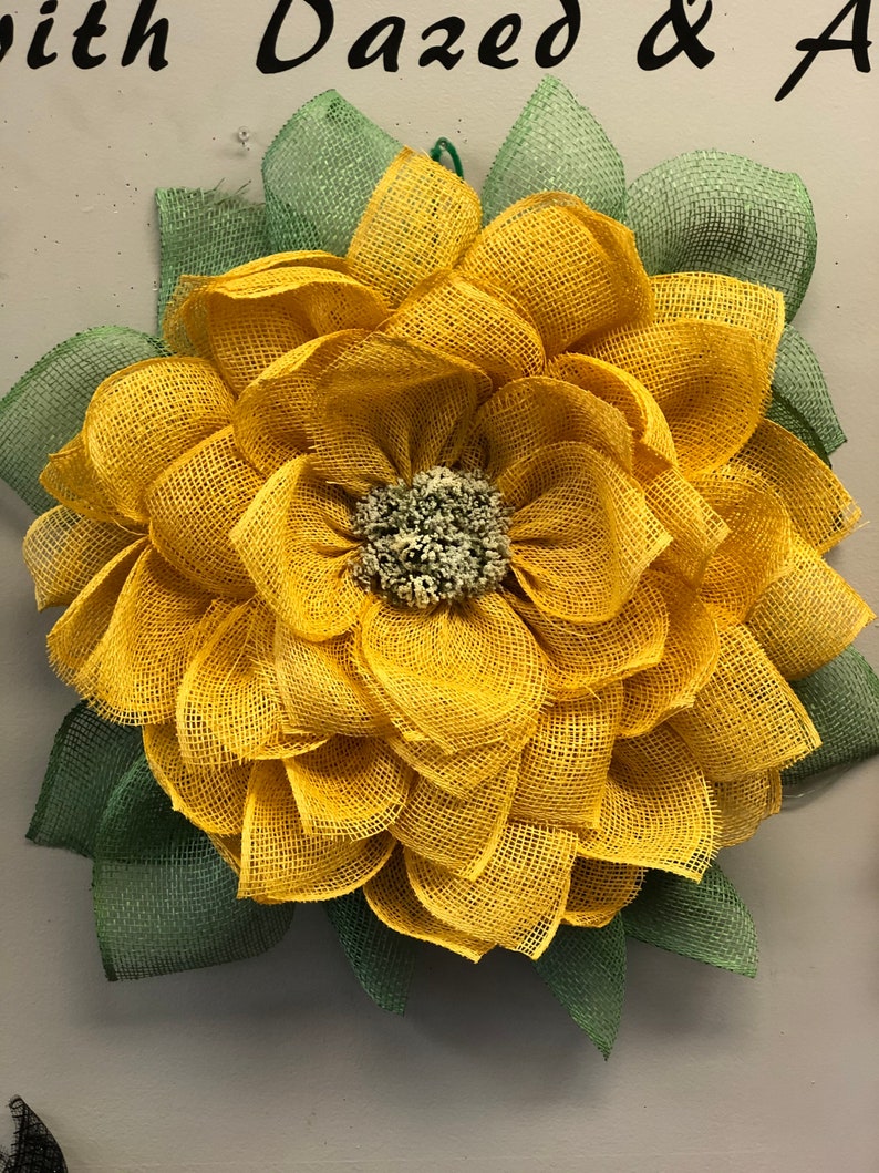 Large Yellow Poly Burlap Flower With White Center Spring - Etsy