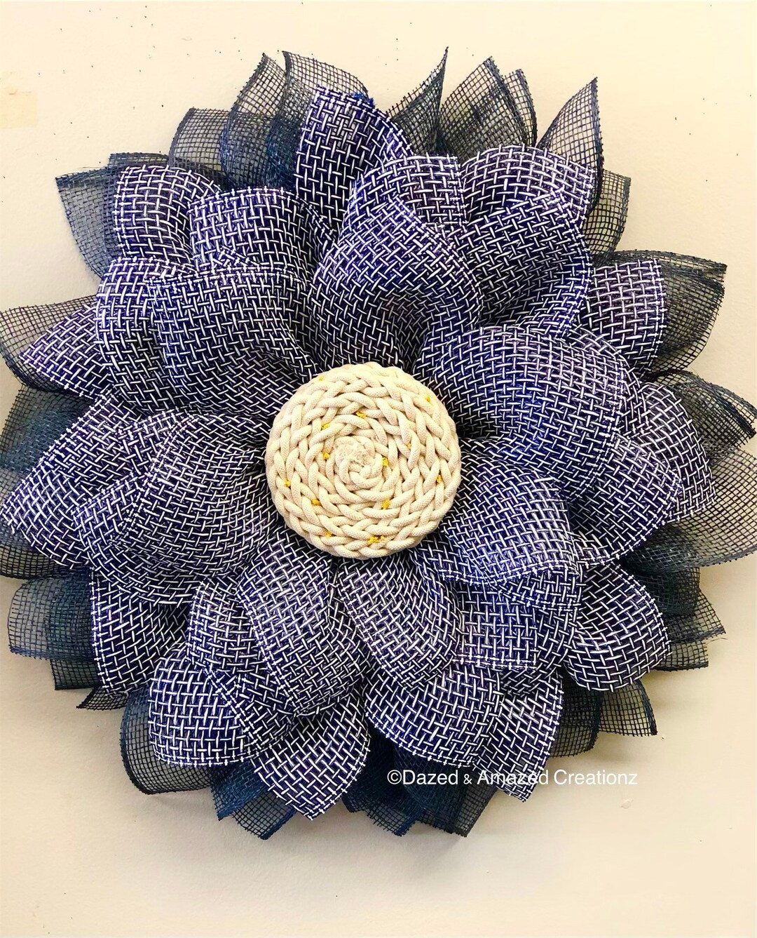 Navy Blue and White Nautical Flower Wreath, Fall Wreath, Navy Blue Wall ...