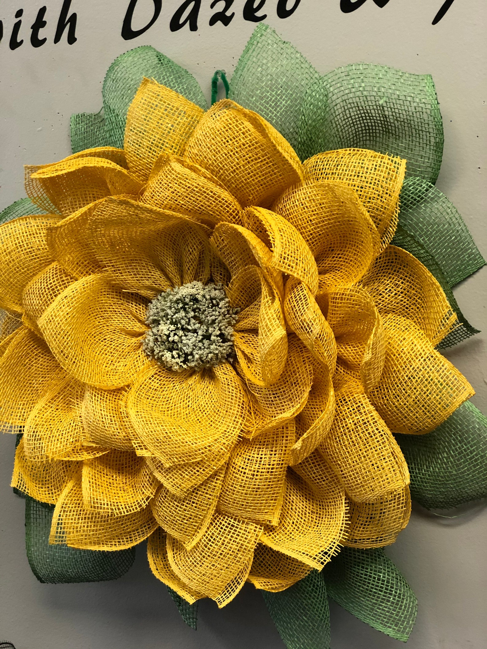 Large Yellow Poly Burlap Flower With White Center Spring - Etsy