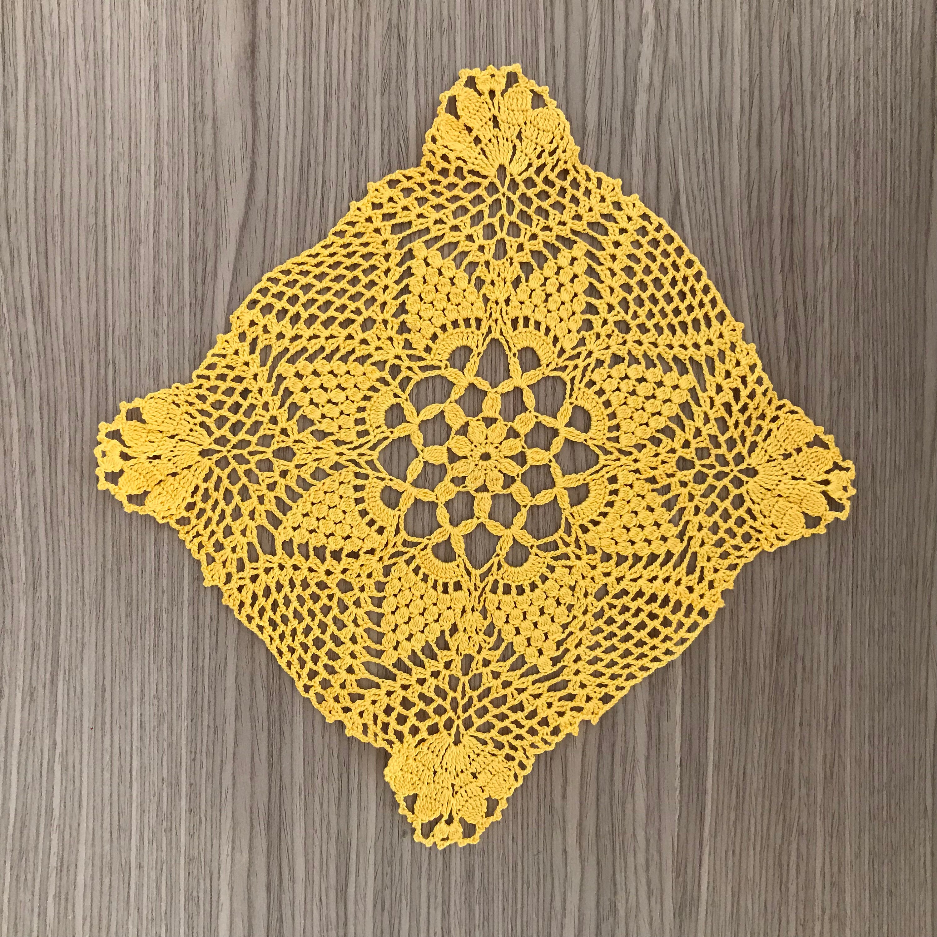 Crochet Doily Cotton Doily Hand Made Doily Square Doily Yellow Doily ...