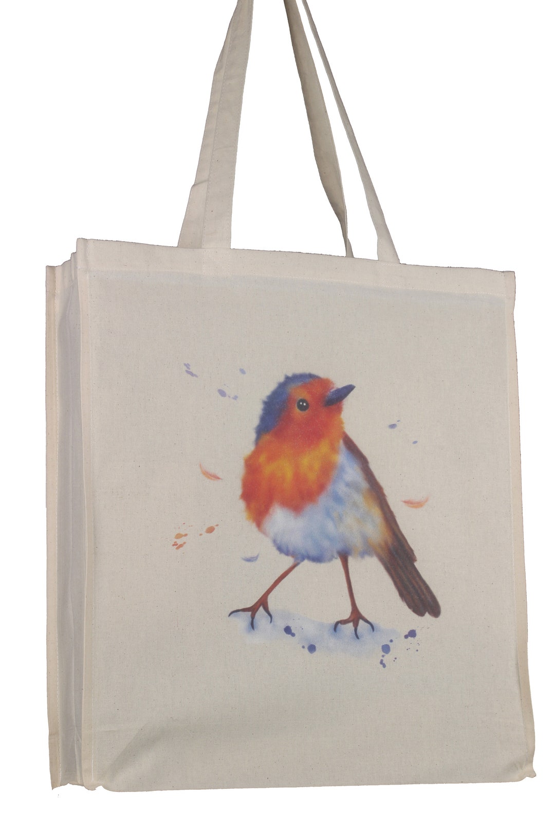 Chirpy Robin Garden Bird Winter Design Cotton Shopping Tote Bag With ...