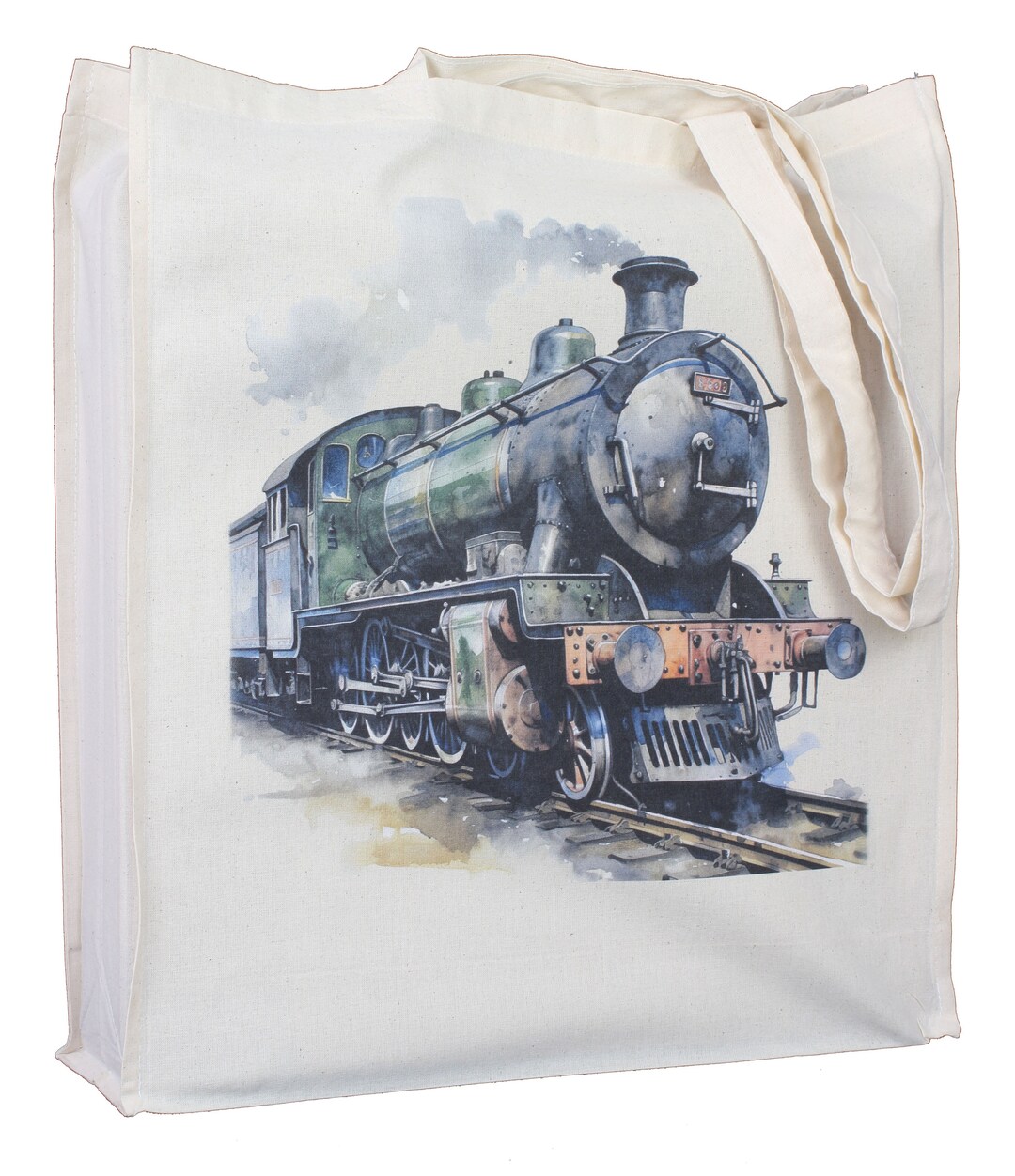 Steam Train Locomotive Design Cotton Shopping Tote Craft Bag With ...