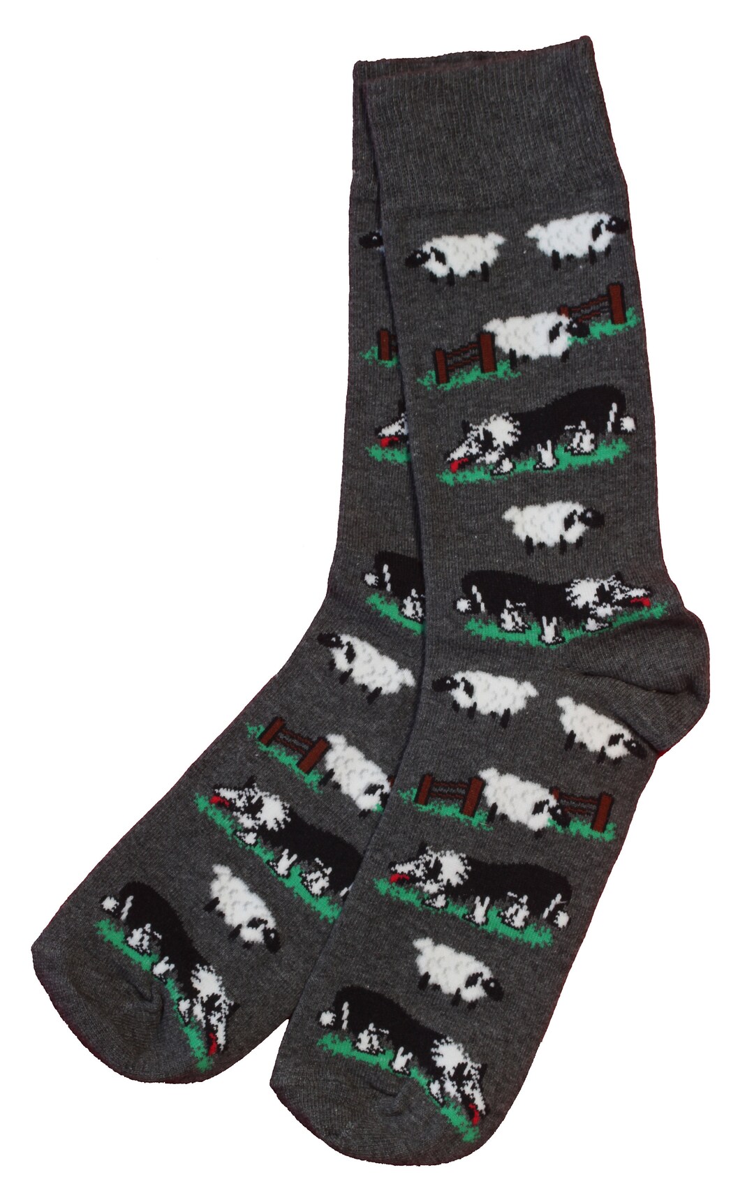 Quality Socks Border Collie With Sheep Flock Themed Mid Calf Socks ...