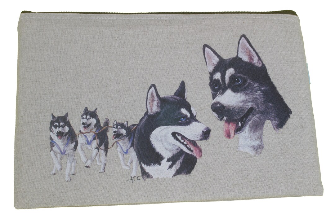 Siberian Husky Dog Padded Hemp Cotton Fabric Storage Tablet Case ...