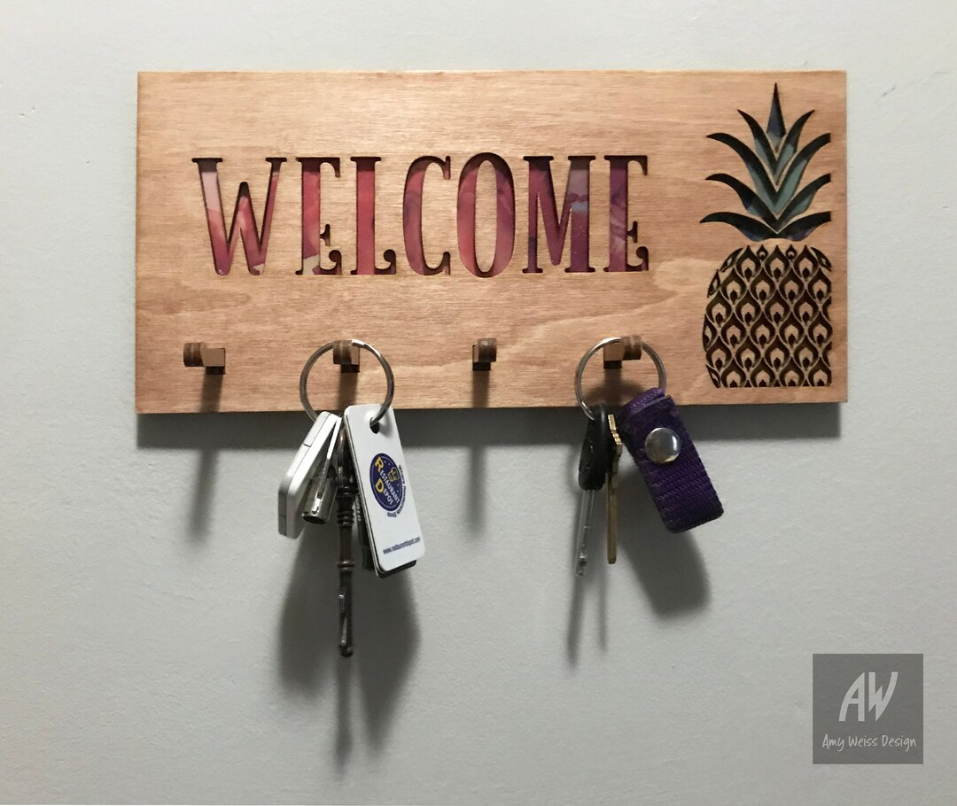 Welcome Sign Key Holder - Blue Laser Cut Pineapple - Etsy