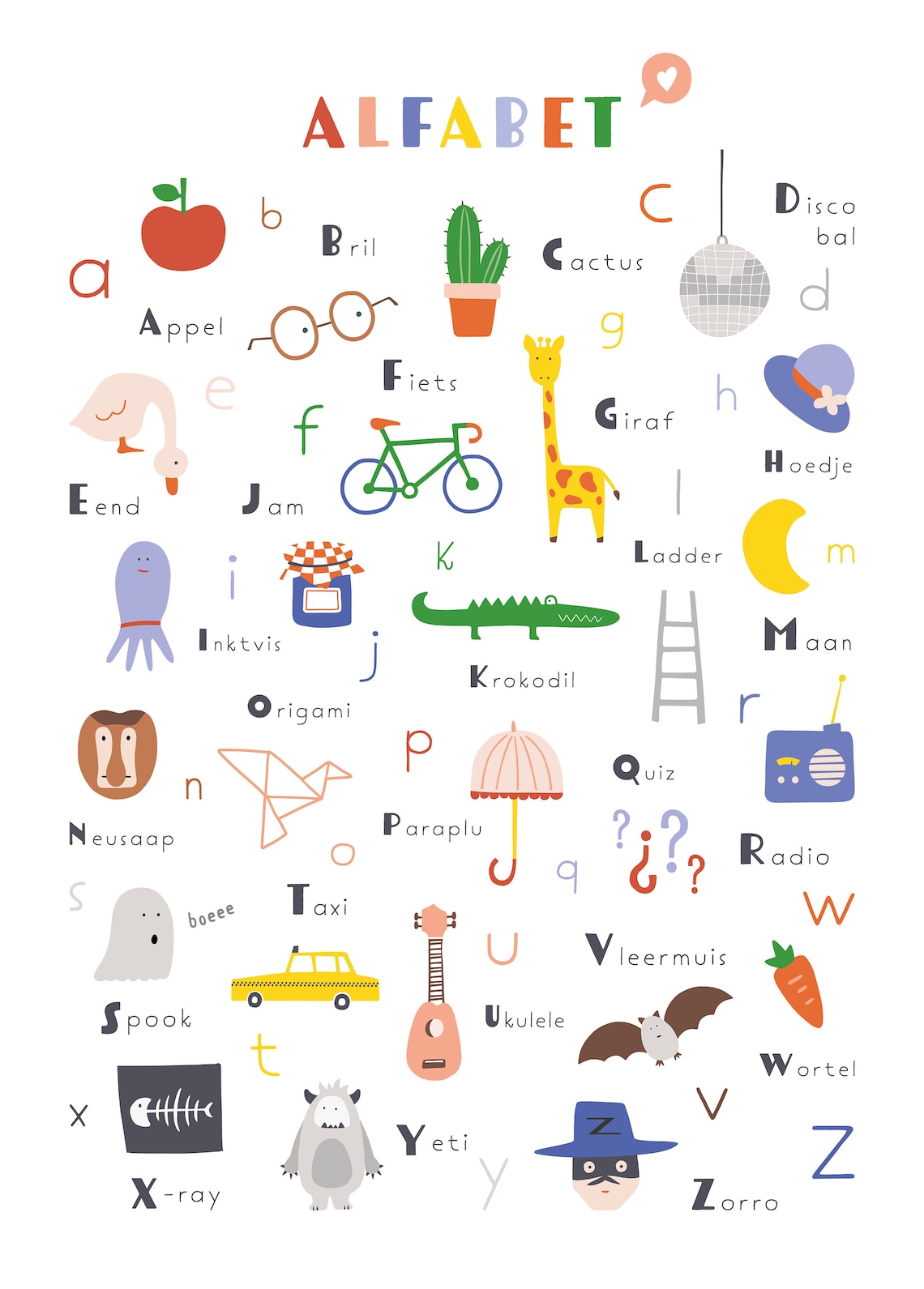 Alphabet poster Dutch ABC print Nederlands Colorful - Etsy Nederland