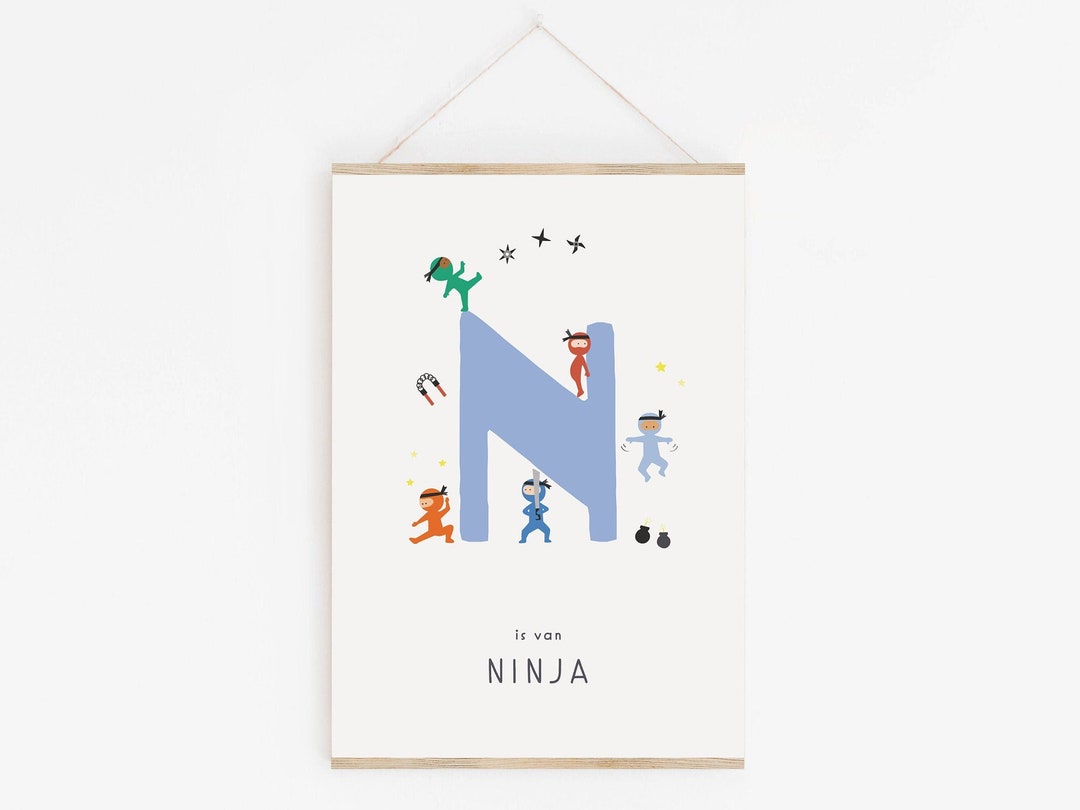 Letter N N is for Ninja Poster Cool Ninja Print Cheeky - Etsy