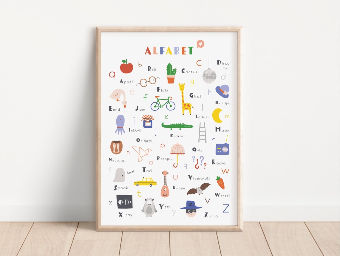 Alphabet poster Dutch ABC print Nederlands Colorful - Etsy Nederland