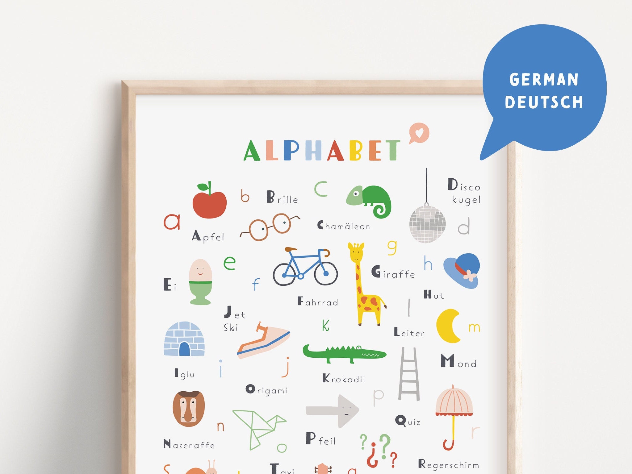 Alphabet Poster German ABC Print Deutsch Colorful Nursery - Etsy