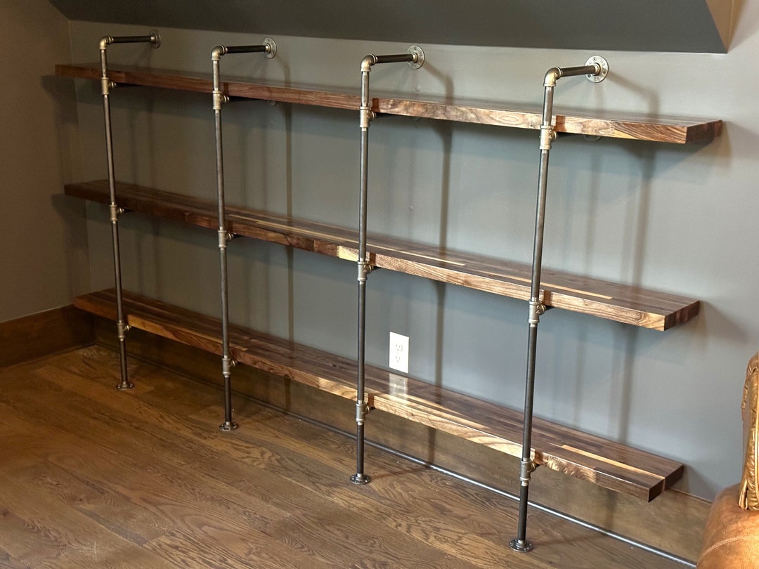 Industrial Iron Pipe Shelving Kit - Depth Options - 4", 5", 6", 7", 8 ...