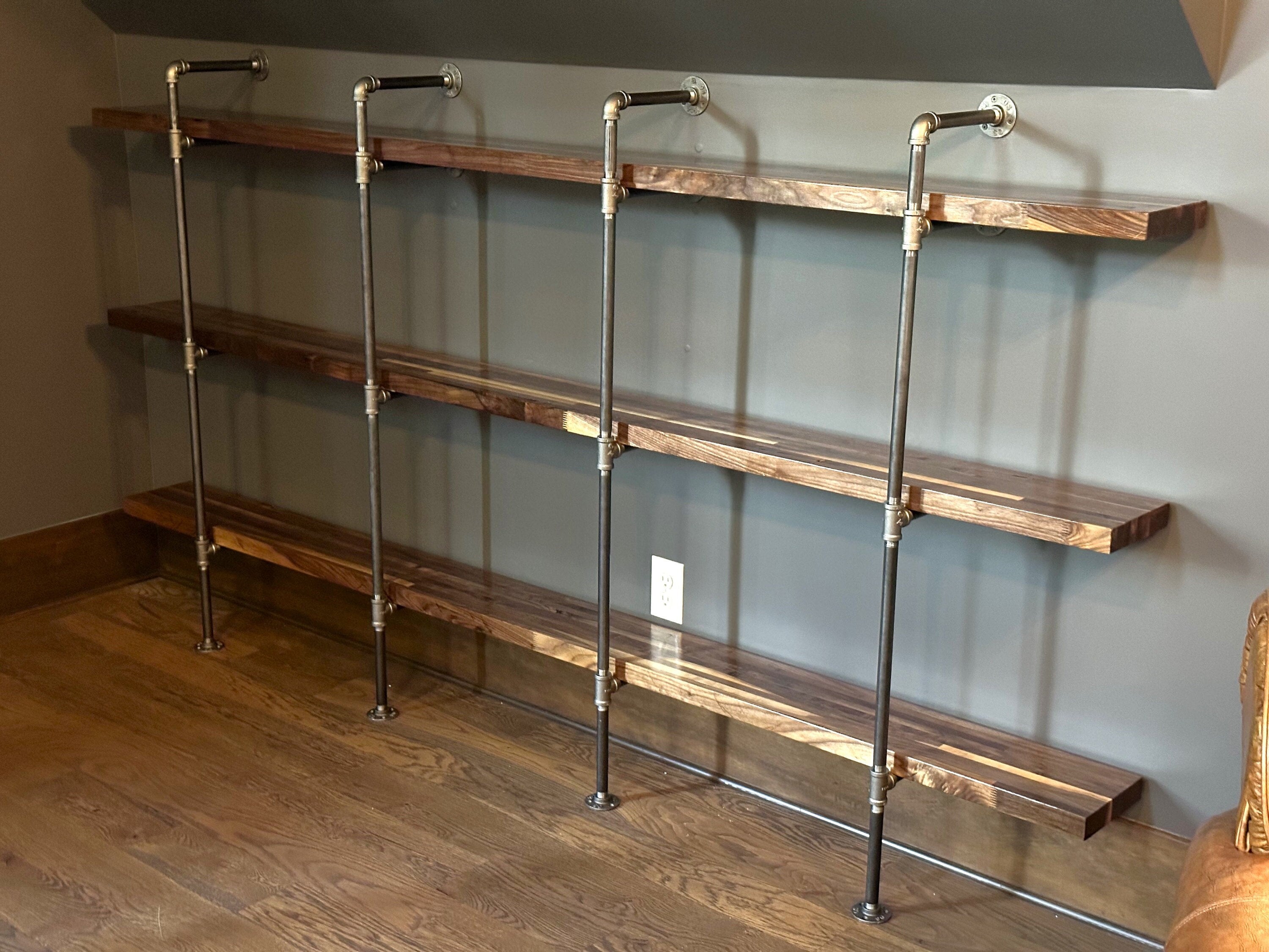 Industrial Iron Pipe Shelving Kit Shelf depth options include 4