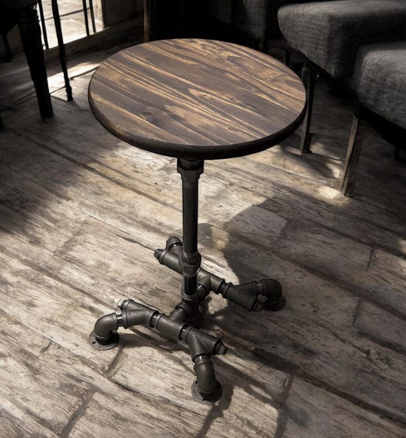 36" Tall Round Bar Table, Sturdy 1" Pipe Industrial Pub Table, Dark ...