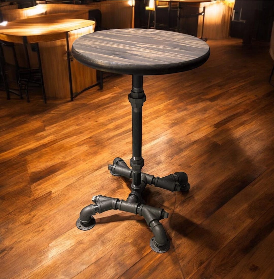 36" Tall Round Bar Table, Sturdy 1" Pipe Industrial Pub Table, Dark ...