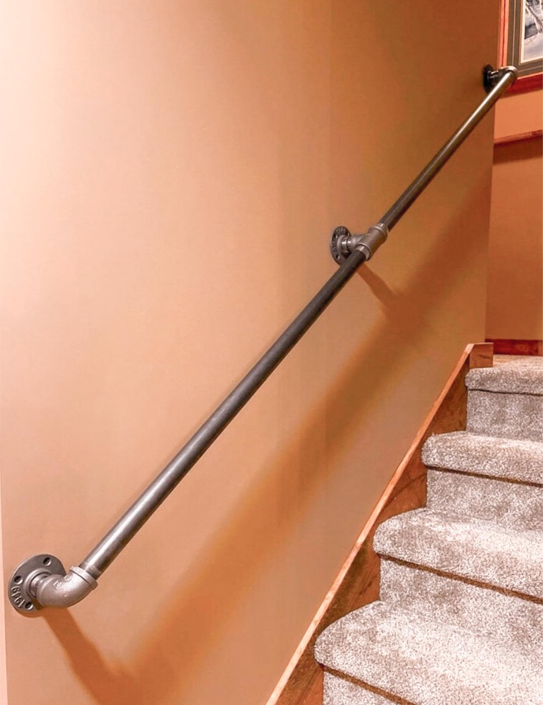 Industrial Pipe Handrail - Custom Length Modern Stair Railings, Sleek ...