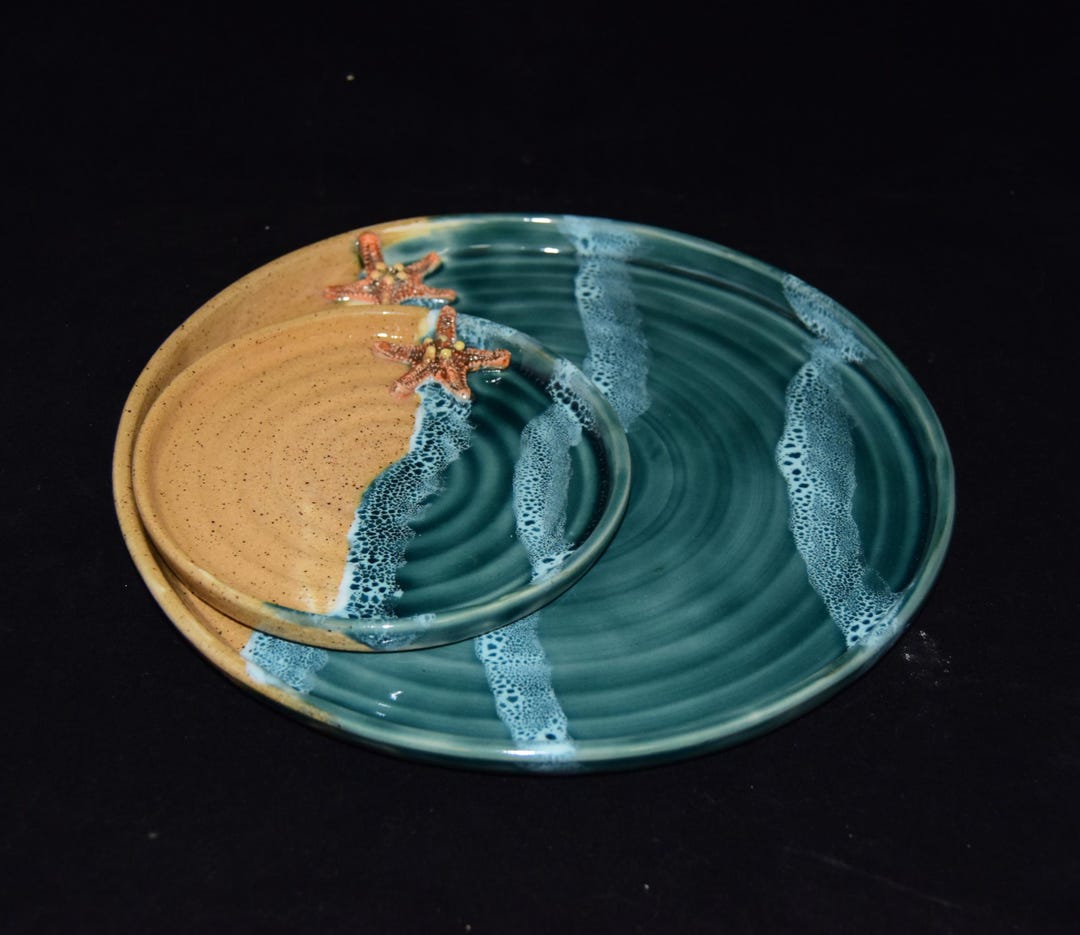 Sand and Sea Plates, Ocean Plates With Starfish, Handmade Unique Plates ...