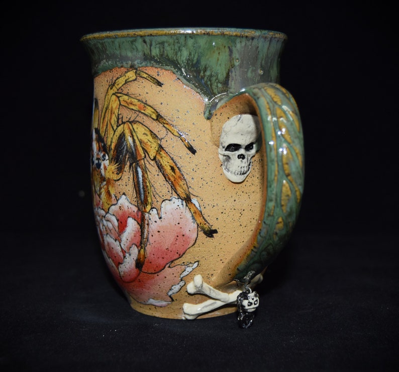 Peony & Jumping Spider Mug - Handmade Unique Mug - Etsy