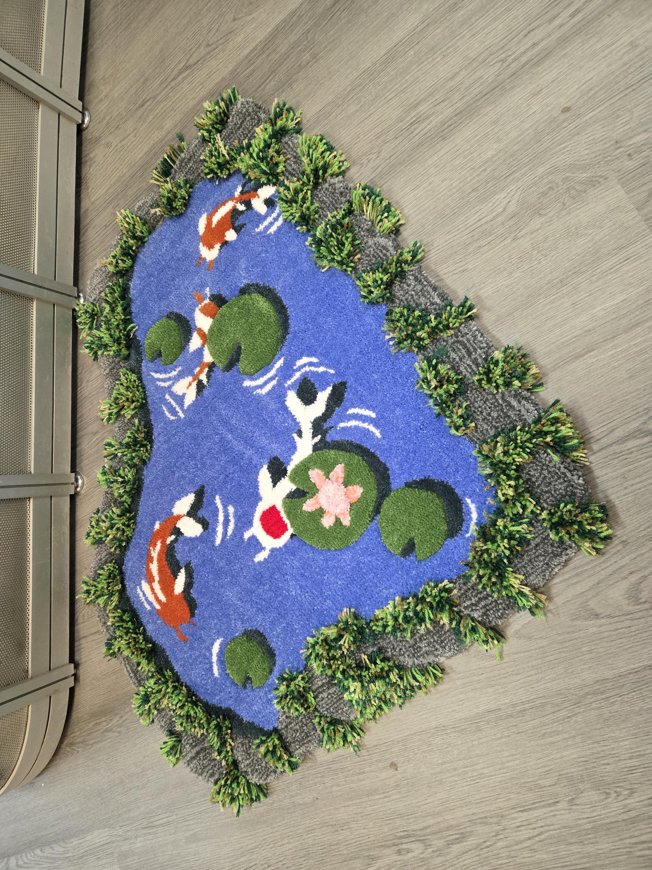 Grassy Rock Koi Pond Rug Handmade - Etsy