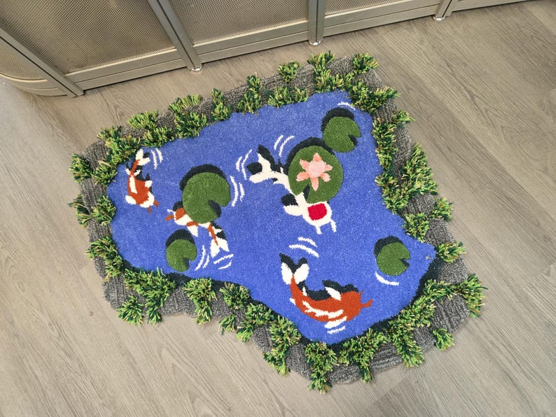 Grassy Rock Koi Pond Rug Handmade - Etsy