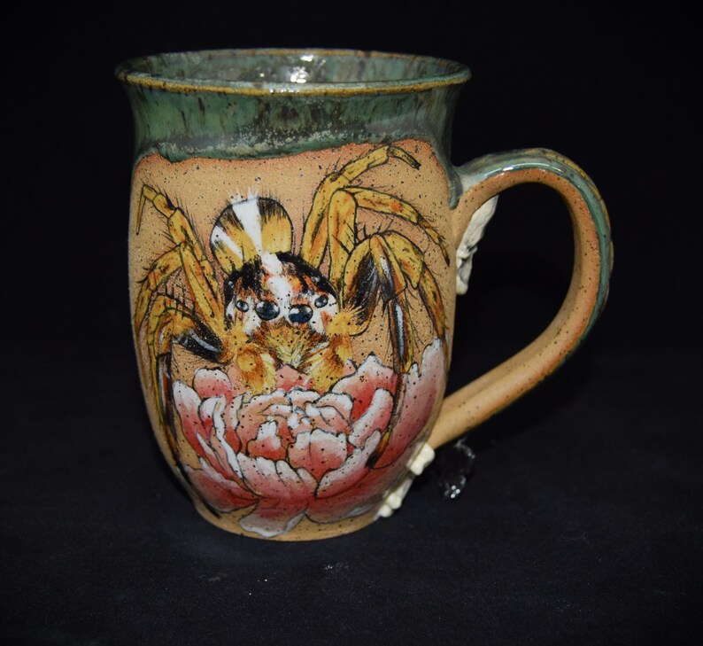 Peony & Jumping Spider Mug - Handmade Unique Mug - Etsy