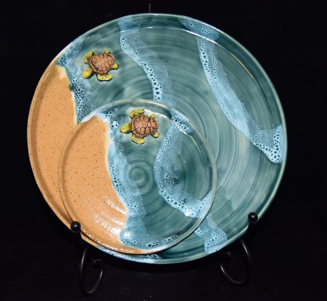 Sand and Sea Plates, Ocean Plates With Turtle, Handmade Unique Plates ...