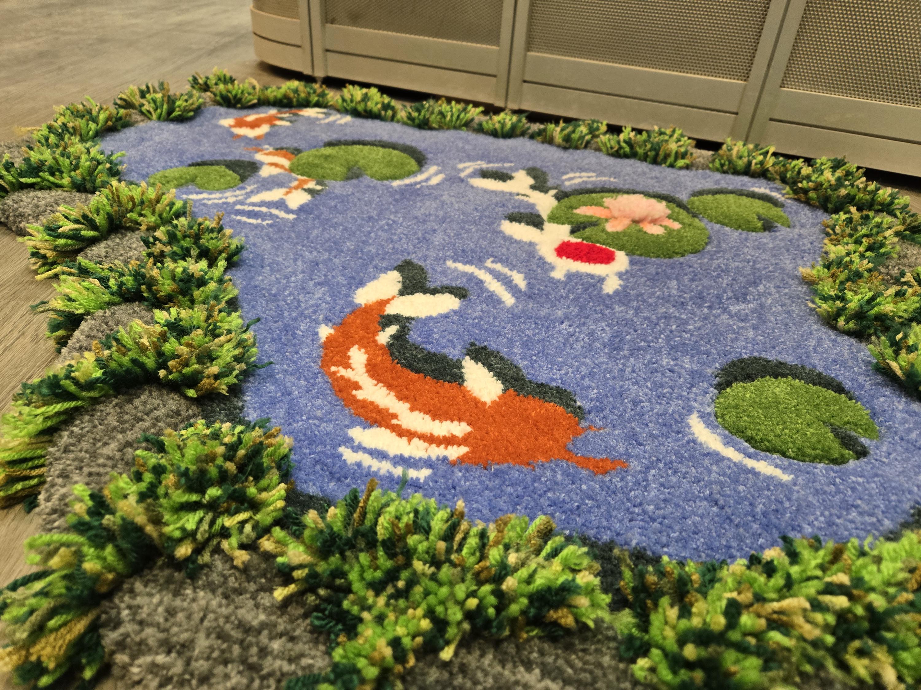 Grassy Rock Koi Pond Rug Handmade - Etsy