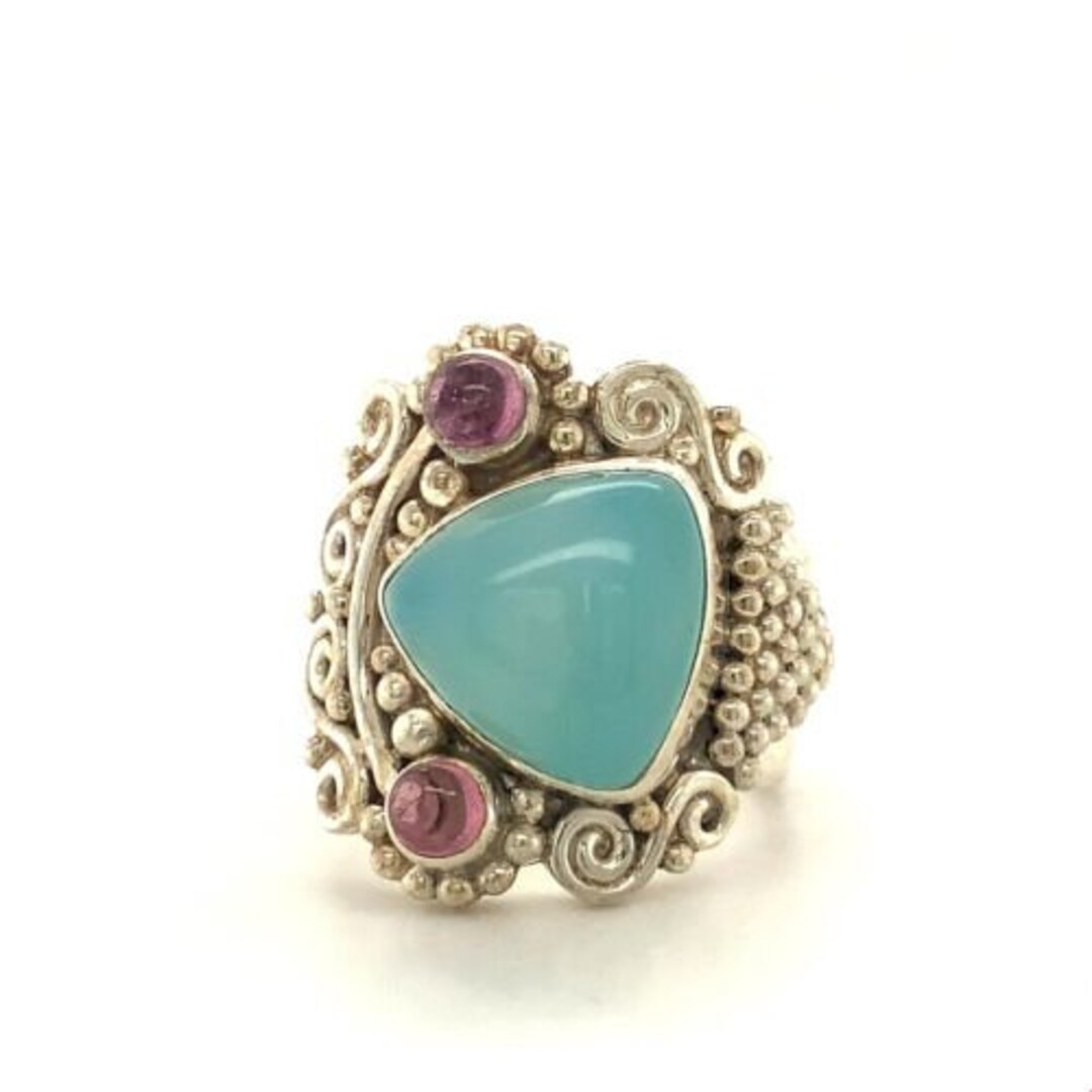 Vintage Sterling Sign Sajen Sea Blue Chrysoprase and Amethyst ...