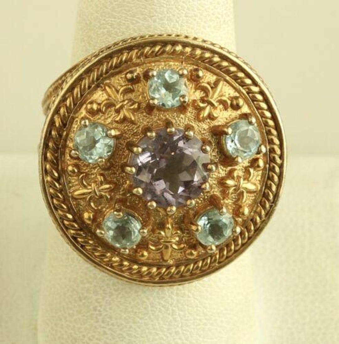 Vintage Sterling Silver Ross Simons Amethyst Blue Topaz Fleur De Lis Signet Ring - Etsy