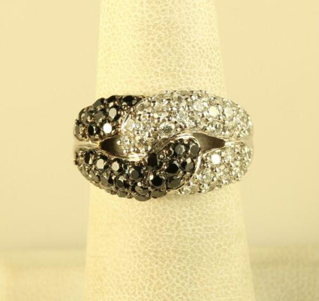 Vintage Sterling Silver Knot Chain White & Black CZ Ring Signed MEDA ...