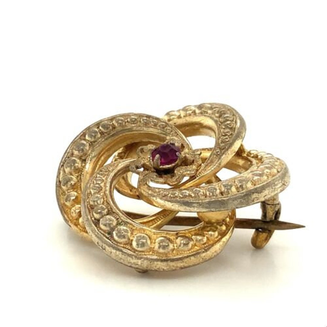 Broche antique en strass roses entrelacés sculptés étrusques en or doré ...