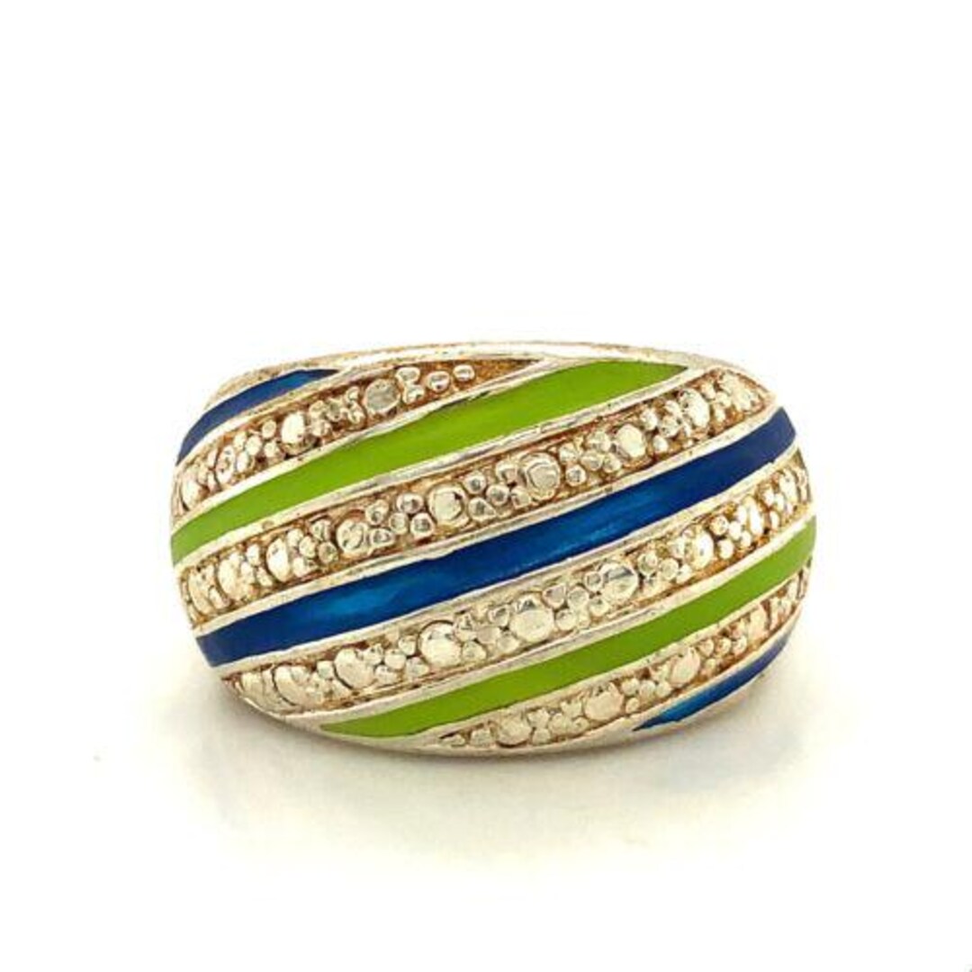 Vintage Sterling Signed 925 FAS Color Green and Blue Enamel Dome Ring ...