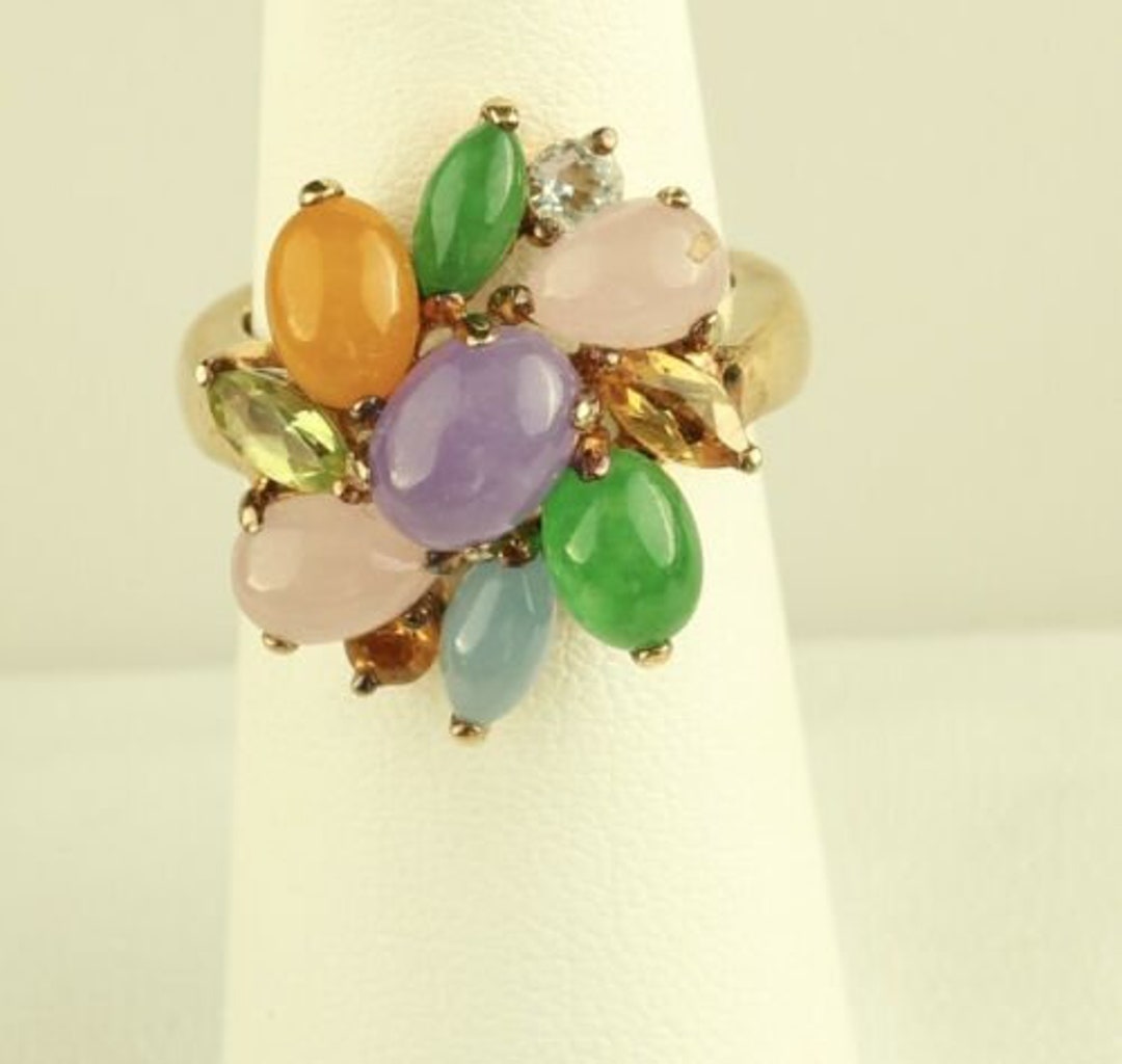 Vintage Sterling 925 Vermil Multi Color Jade Gem Cluster Ring - Etsy