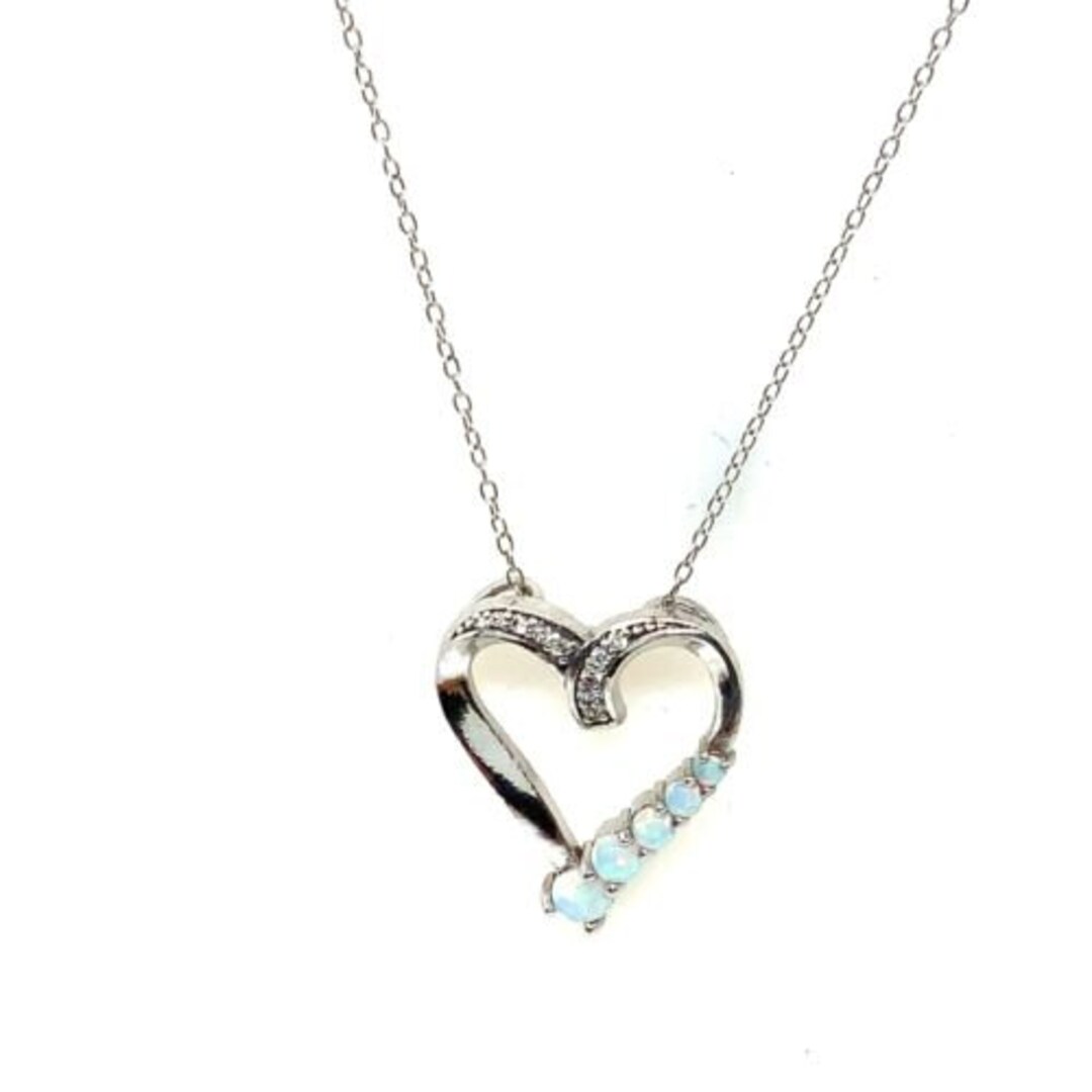 Sterling Silver Signed 925 FAS Thailand CZ Opal Heart Pendant Necklace ...