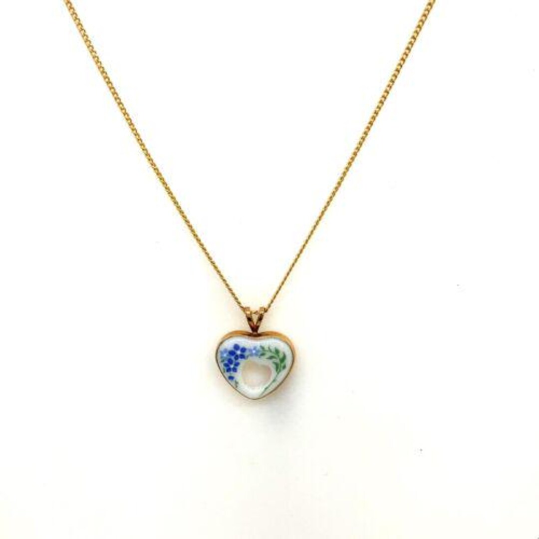 Vtg Signed 14k Gold Filled Lenox Open Heart Porcelain Pendant Necklace ...
