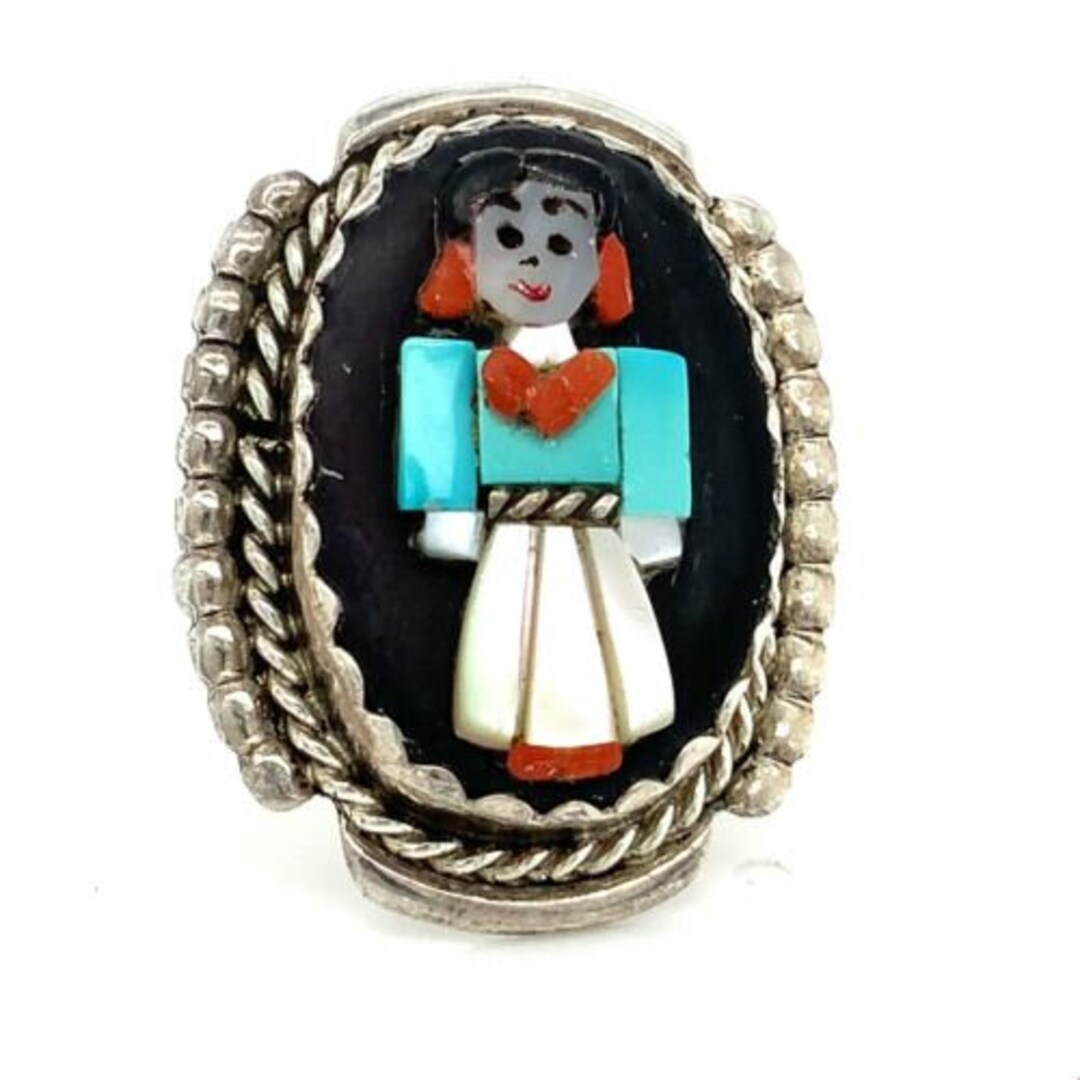 Vintage Sterling JAC J. Calabza Native American Indian Isleta Multi ...