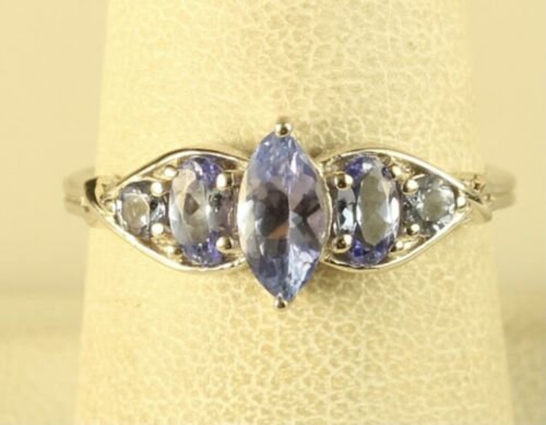 Vintage Sterling 925 STS Marquise Cut Tanzanite Five Stone Cocktail ...