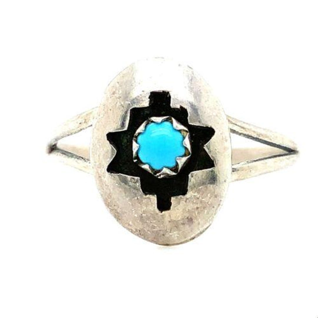 Vintage Sterling Silver Native American Shadow Box Turquoise Stone Ring ...