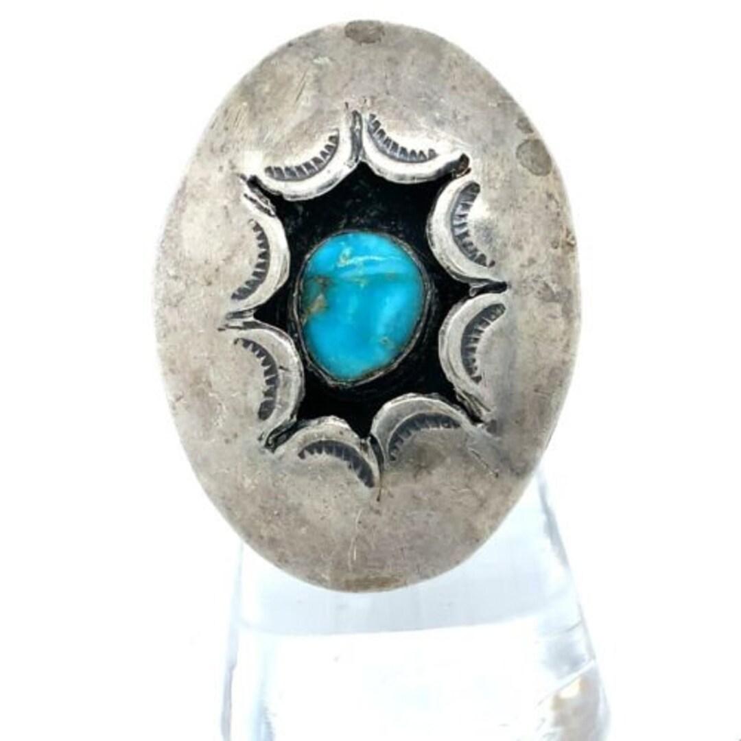 Vtg Sterling Southwest Native American Shadow Box Turquoise Stone Ring ...