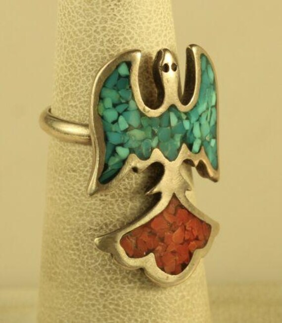 Vintage Sterling Navajo Zuni Thunderbird Inlaid Turqu… - Gem