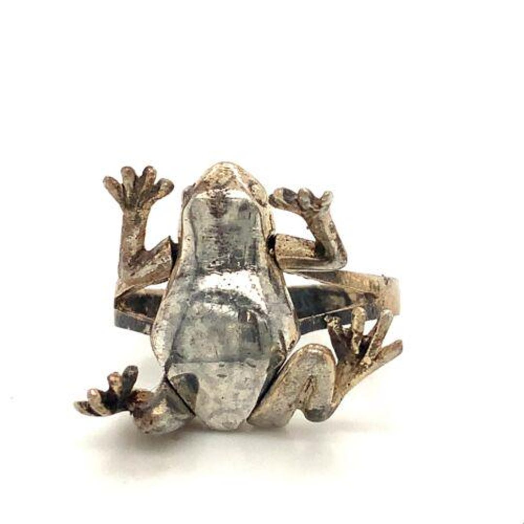 Vintage Sterling Modern Intricate Articulated Toad Frog Ring Band Size ...