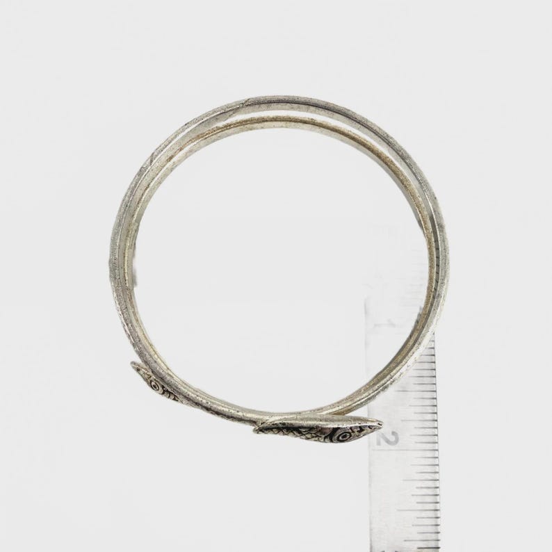 Vintage Silver Tone Metal Snake Bypass Coil Bangle Bracelet Boho ...