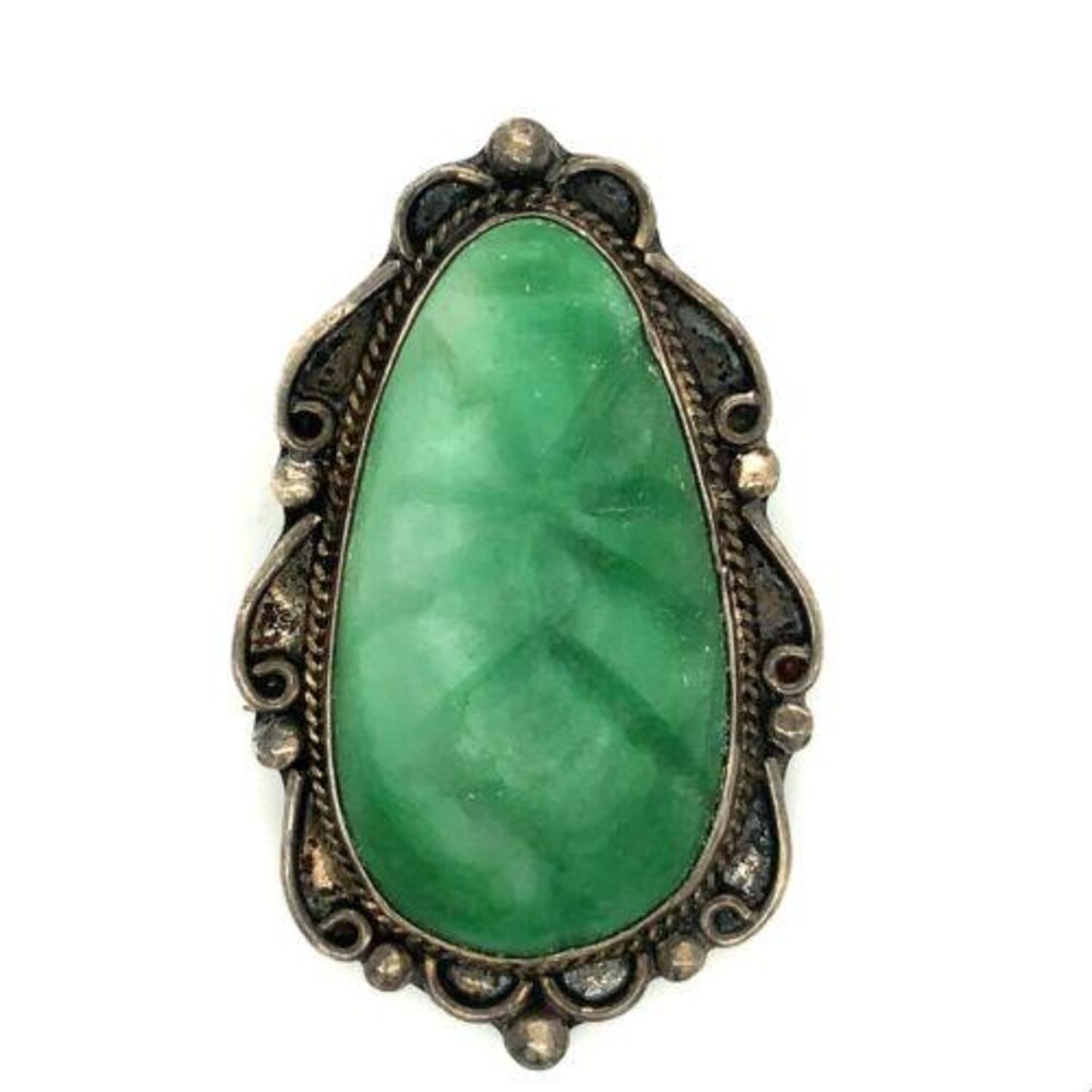 Vintage Signed Sterling Carved Mayan Tribal Aztec Warrior Jade Stone ...