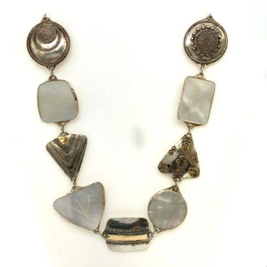 Vintage Sign Sterling Inlay Mother of Pearl Link Geometric Statement ...