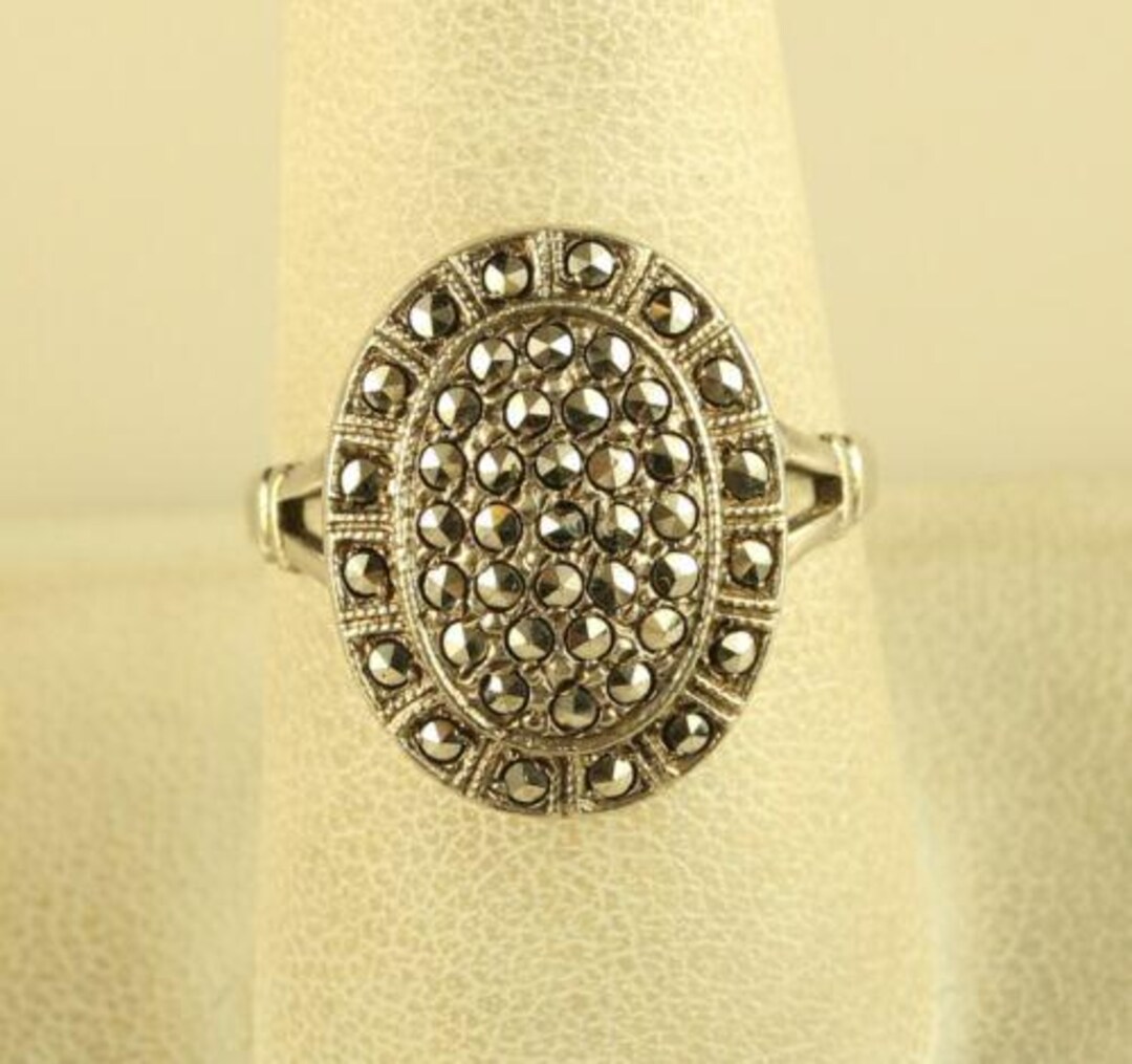 Antique Sterling Silver Art Deco Round Marcasite Ring Signed by Theda ...