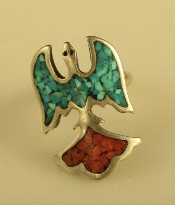 Vintage Sterling Navajo Zuni Thunderbird Inlaid Turqu… - Gem