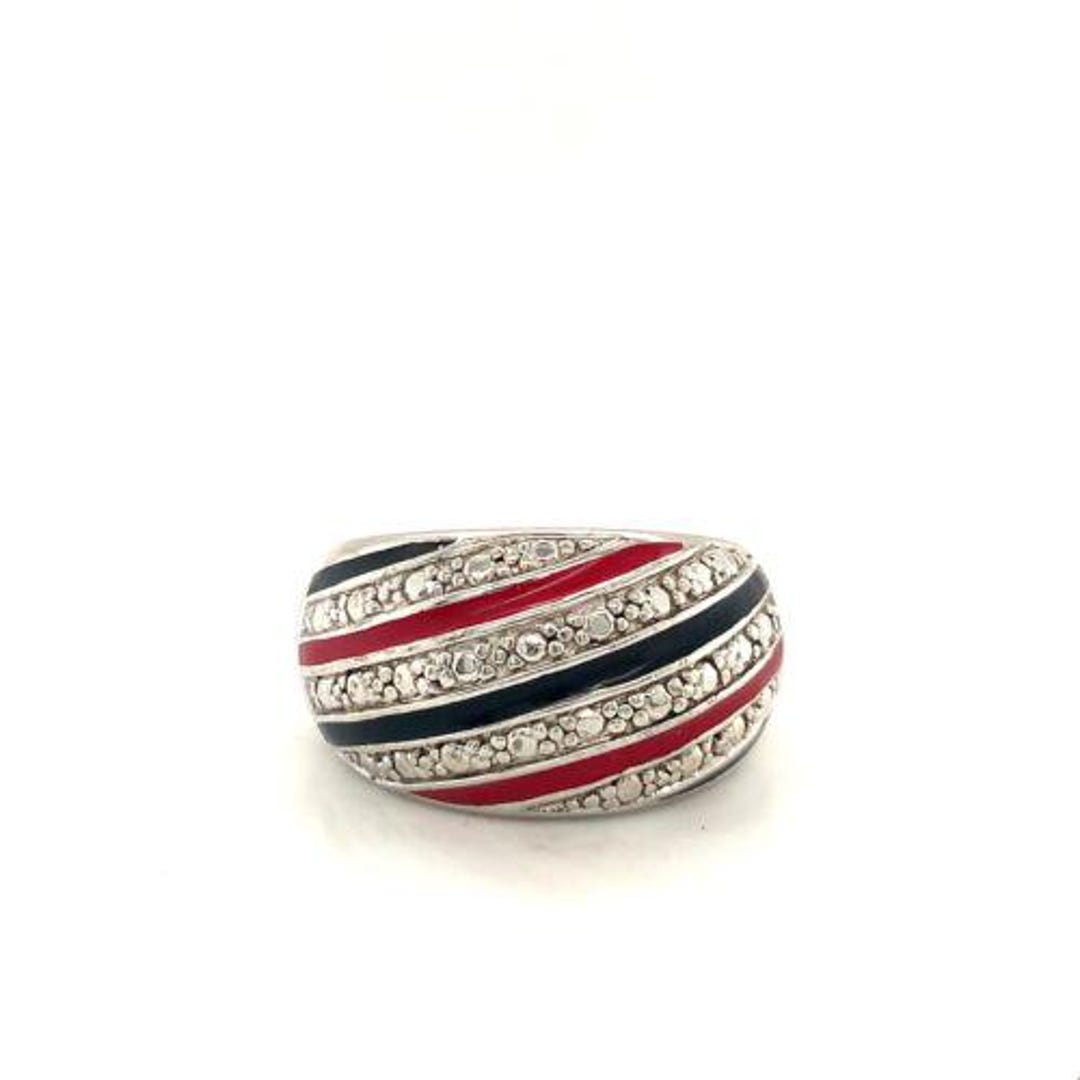 Vintage Sterling Signed 925 FAS Color Black and Red Enamel Dome Ring ...