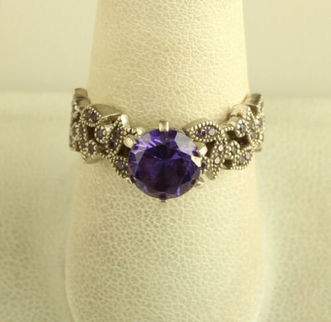 Vintage Signed Sterling Jeulia Art Deco Filigree Leafy Amethyst Promise ...