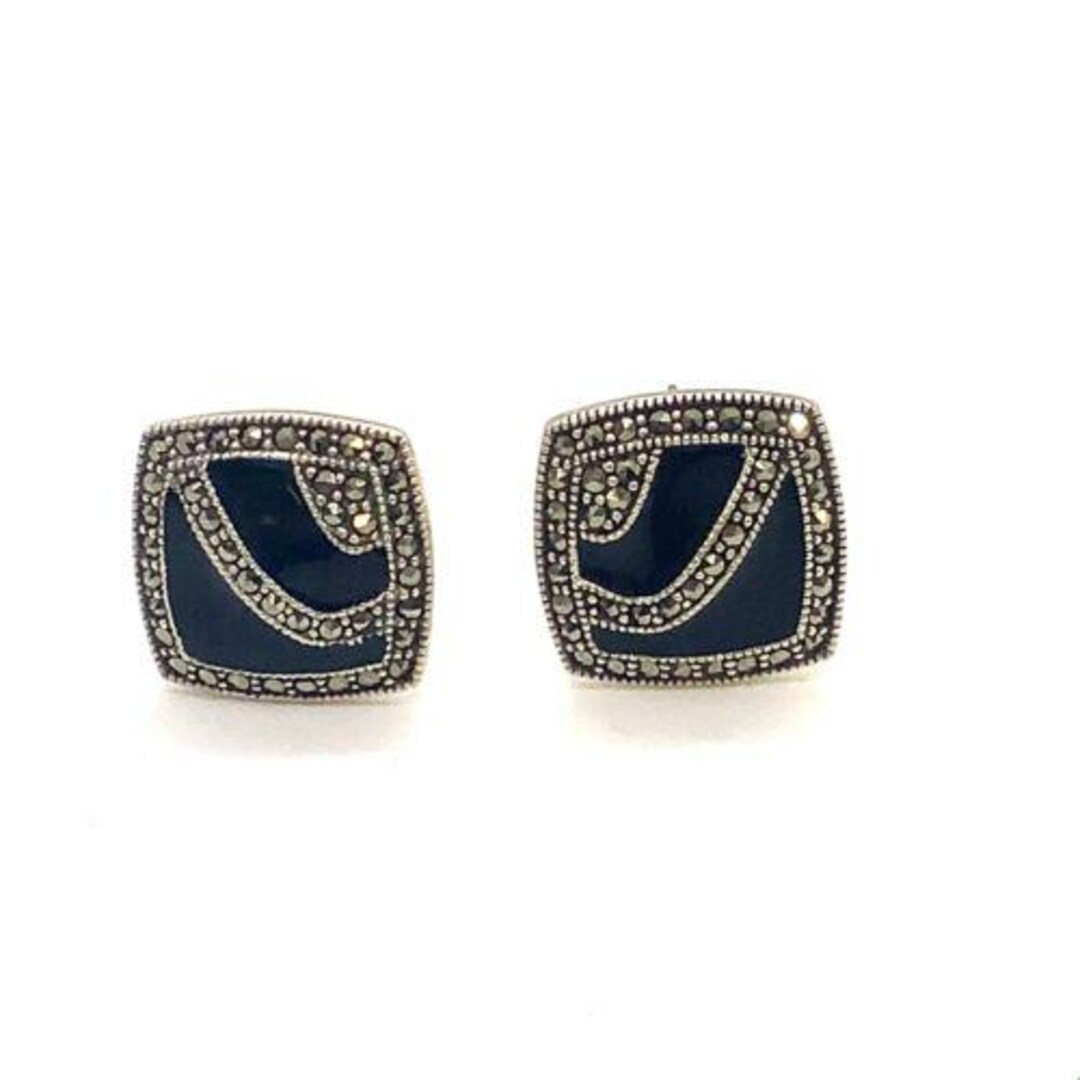 Vintage Sign Sterling Judith Jack Art Deco Black Onyx Marcasite Square ...
