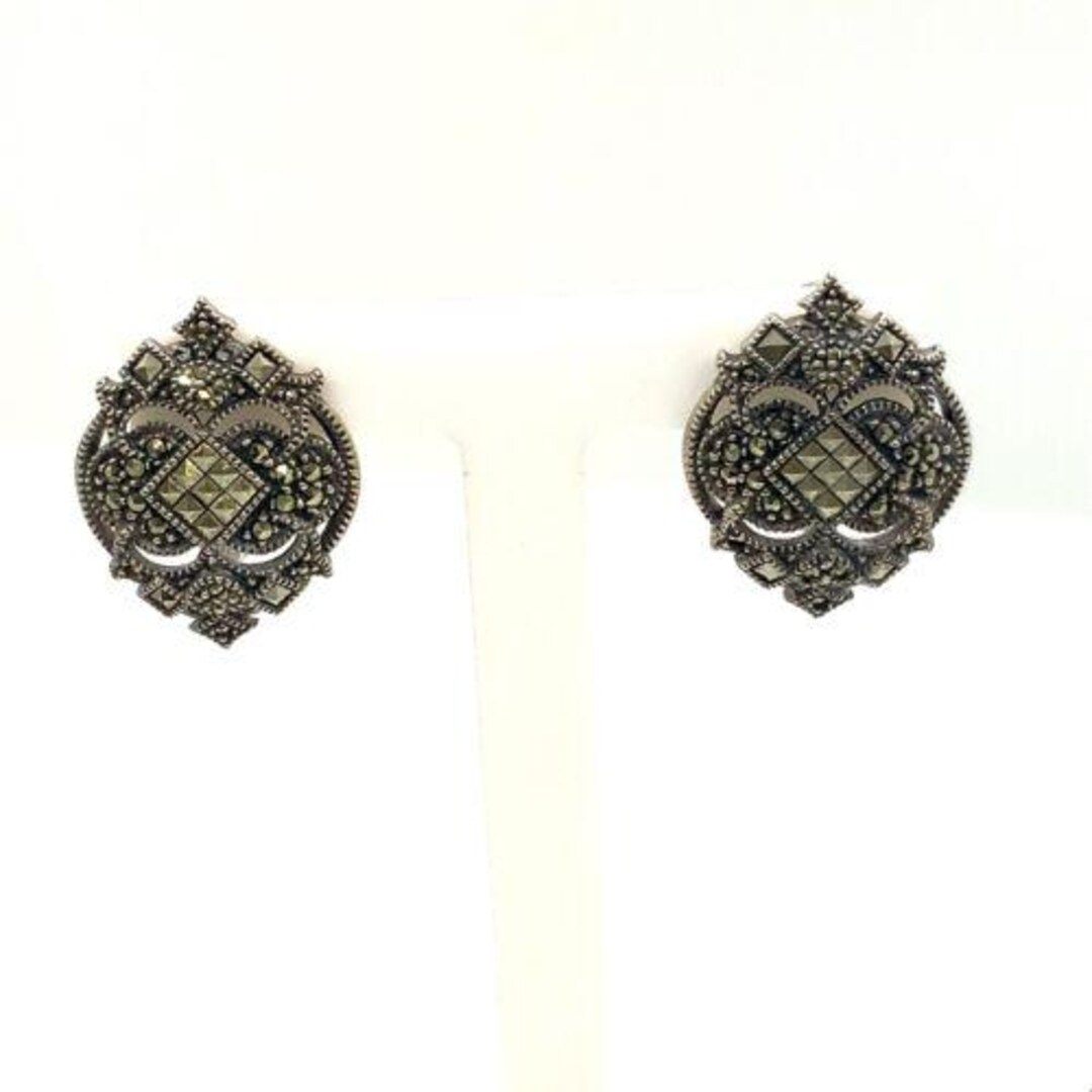 Vintage Sterling Sign Judith Jack Art Deco Cluster Marcasite Omega Back ...