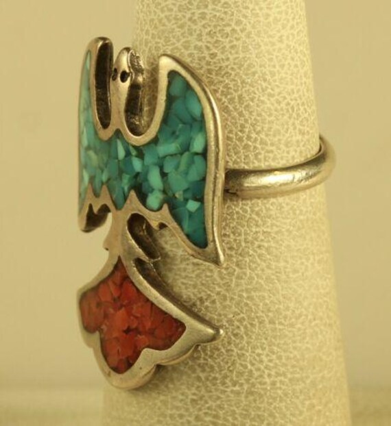 Vintage Sterling Navajo Zuni Thunderbird Inlaid Turqu… - Gem